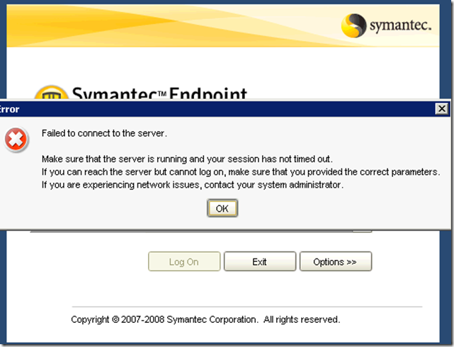 MPECS Inc. Blog: Symantec EndPoint Protection Error – Failed to connect to the server